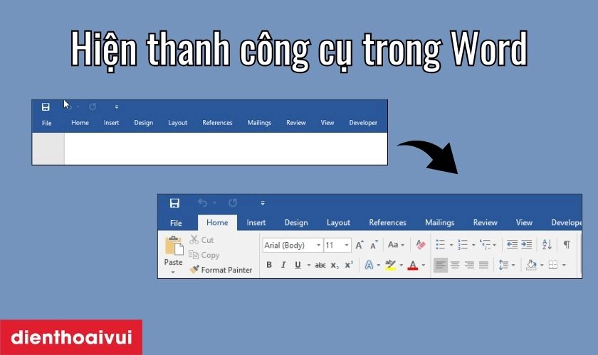 Hiện thanh công cụ trong Word 2016, 2019, 2021 cực chi tiết
